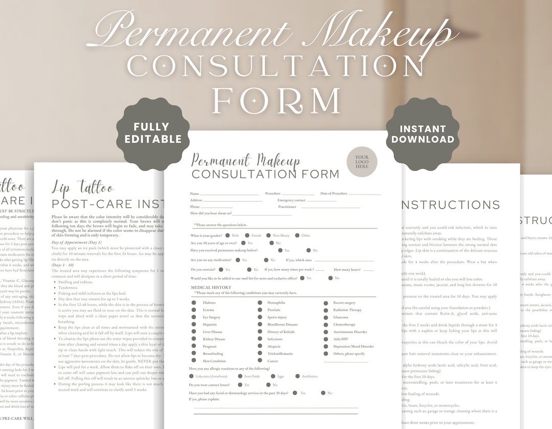 Permanent Makeup Consultation Form | Editable Esthetician Client Intake ...