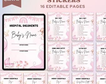 Hospital Bag Stickers for Newborn & Mom | Blue Theme | Baby Shower Gift ...