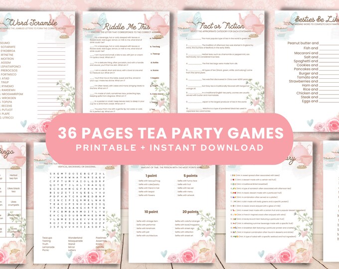 Tea Party Printable Games Bundle | Floral Tea Party Activities | Bridal ...