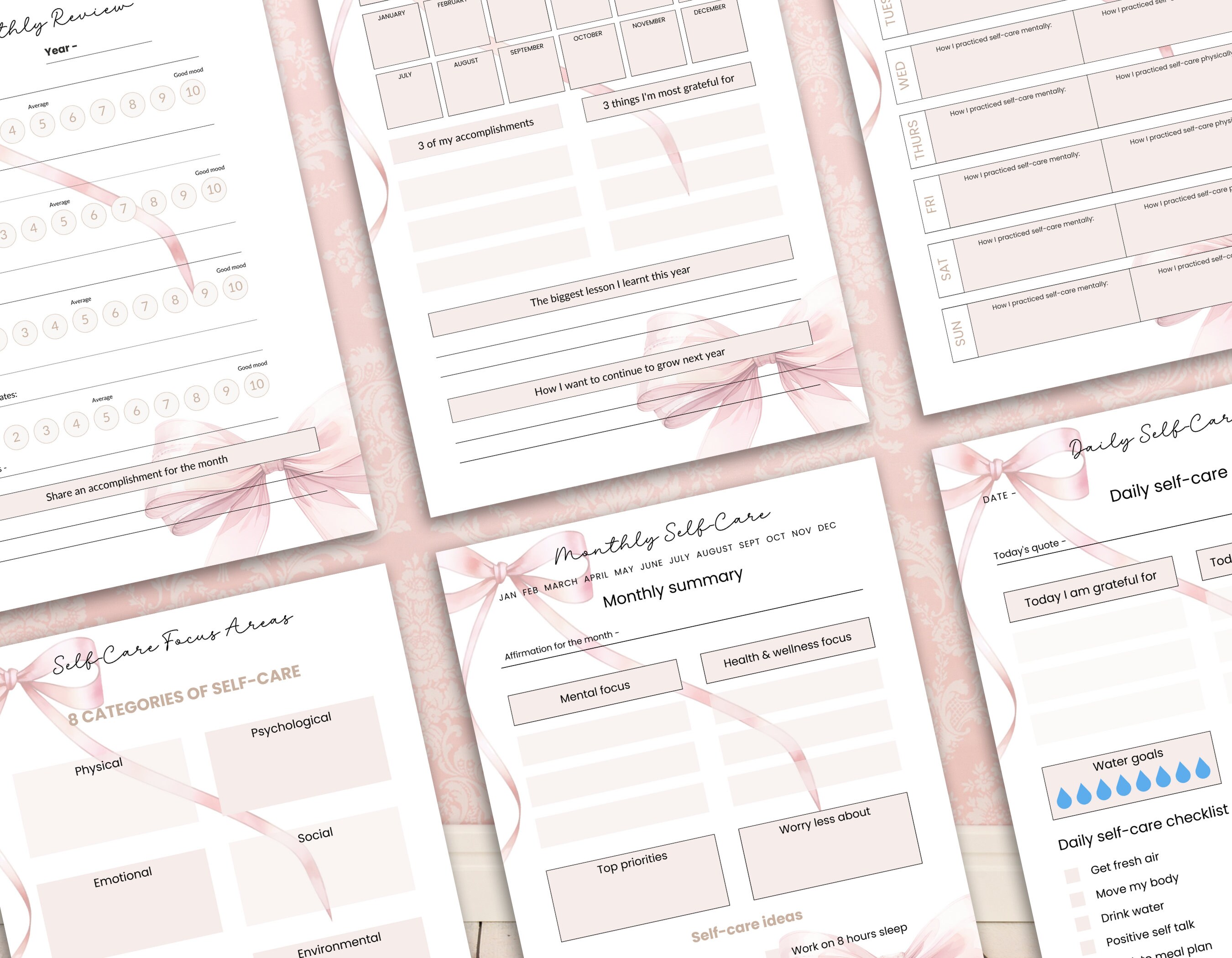 Pink Coquette Self Care Planner | Self Love Journal, Wellness Planner ...