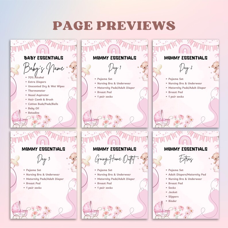 Hospital Bag Stickers for Newborn & Mom | Pink Theme | Baby Shower Gift ...