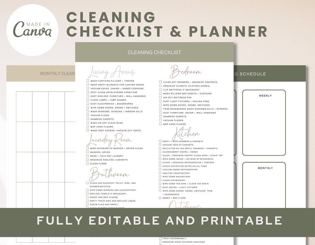 Editable Cleaning Checklist, Planner Template | Cleaning Schedule ...