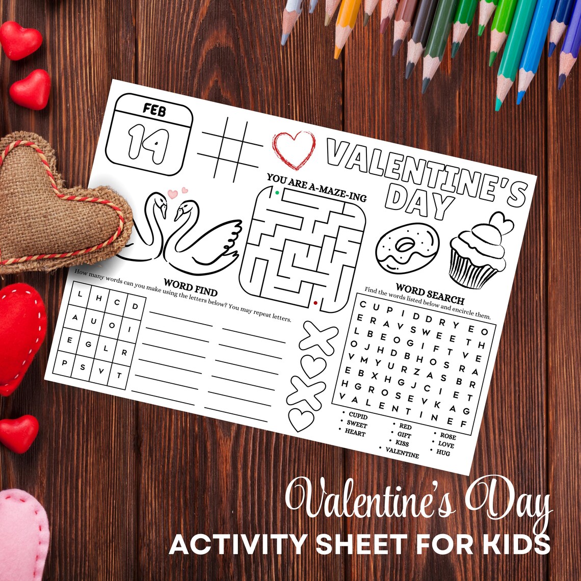 Printable Valentine's Day Activity Sheet for Kids, Valentine's Day ...
