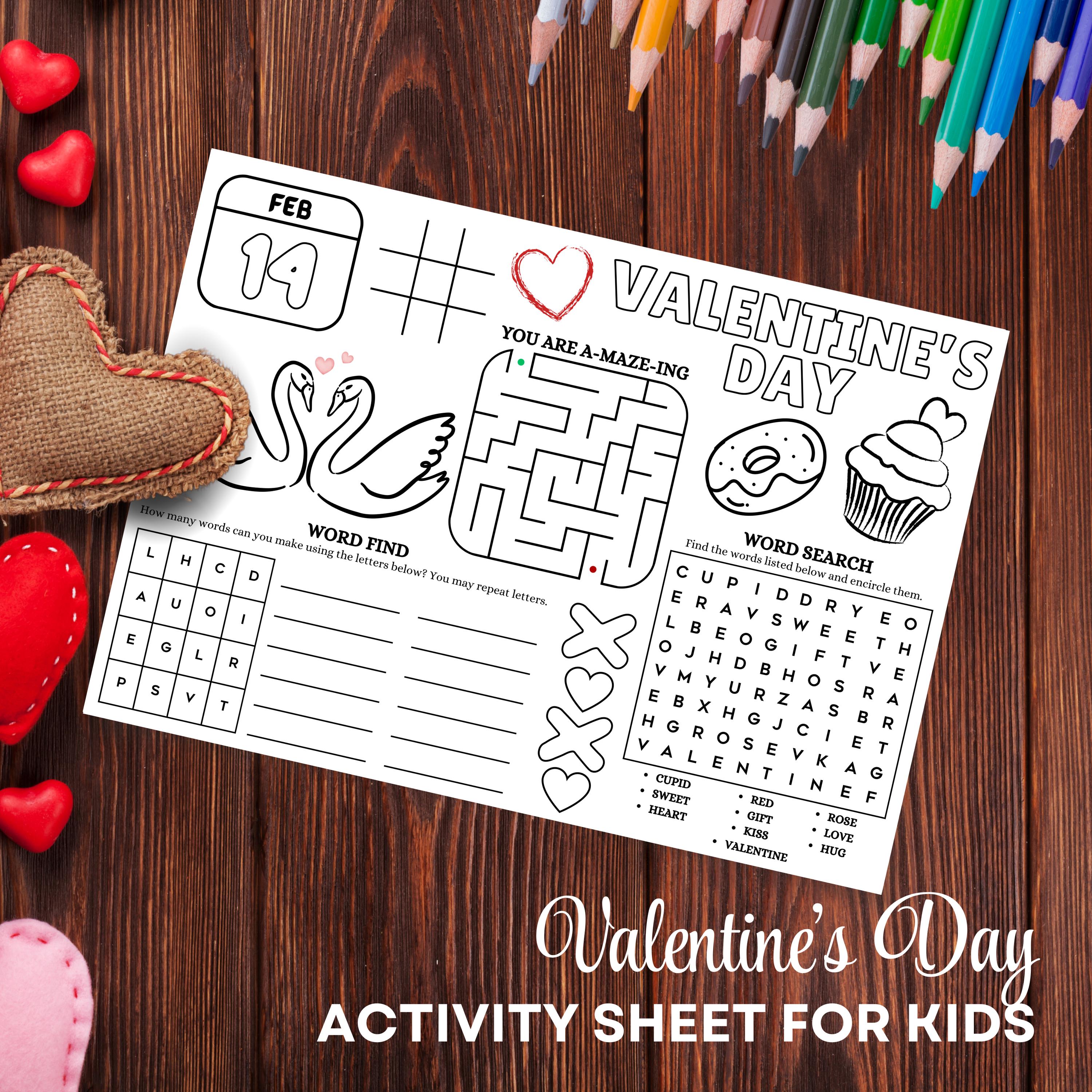 Printable Valentine's Day Activity Sheet for Kids, Valentine's Day ...