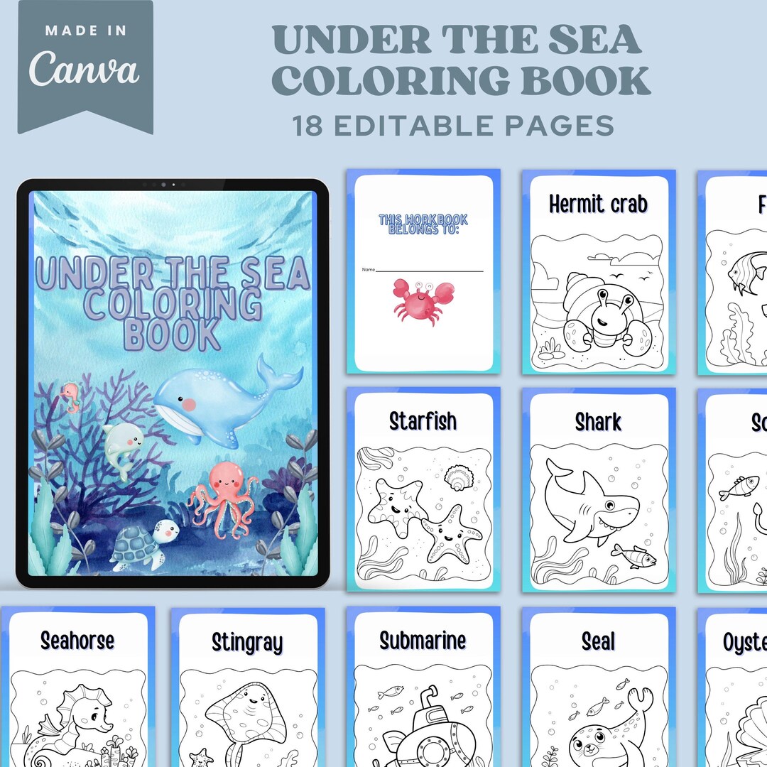 Ocean Themed Coloring Book for Kids, Under the Sea Creatures, Printable ...