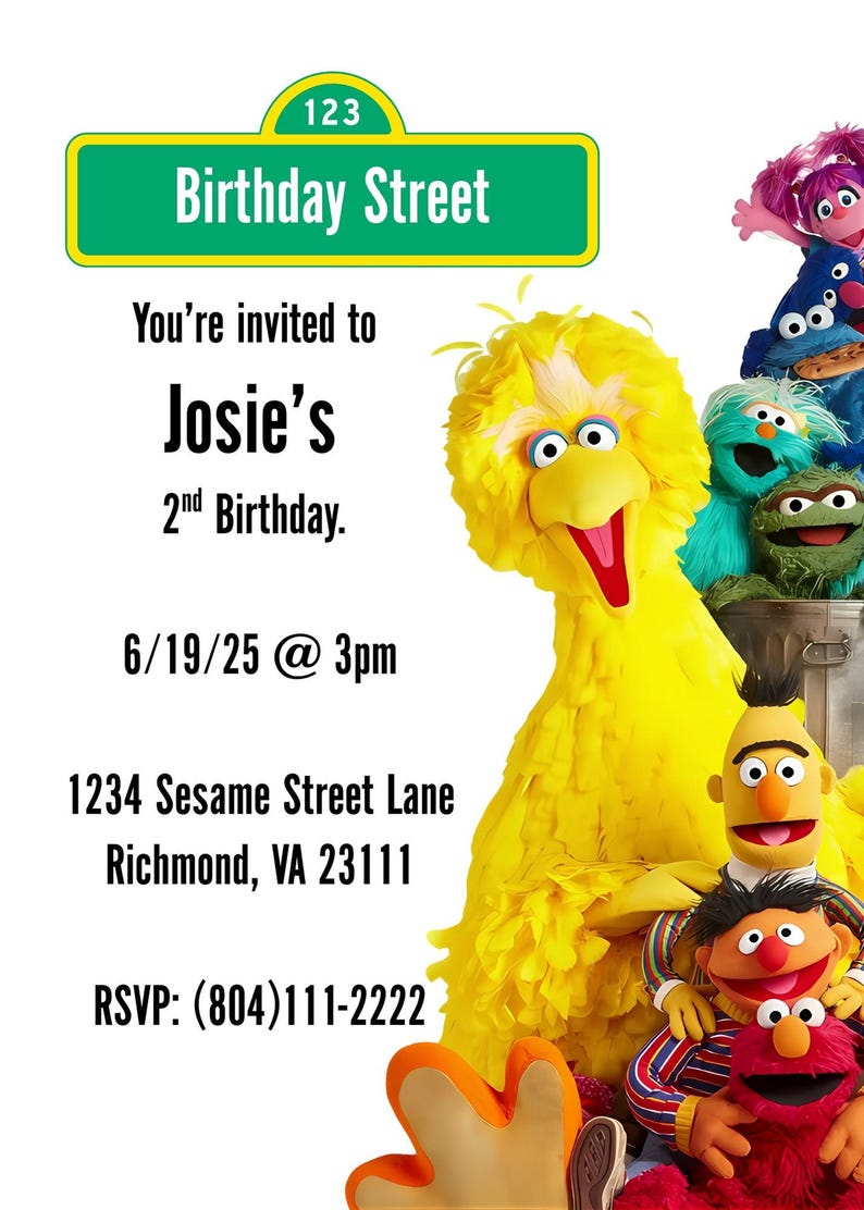 Sesame Street Birthday Invitation | Digital Download | Editable Kids ...