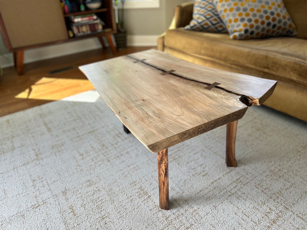 Handmade Live Edge Maple Coffee Table With Walnut Bow Ties, Coffee Table, Maple Coffee Table ...