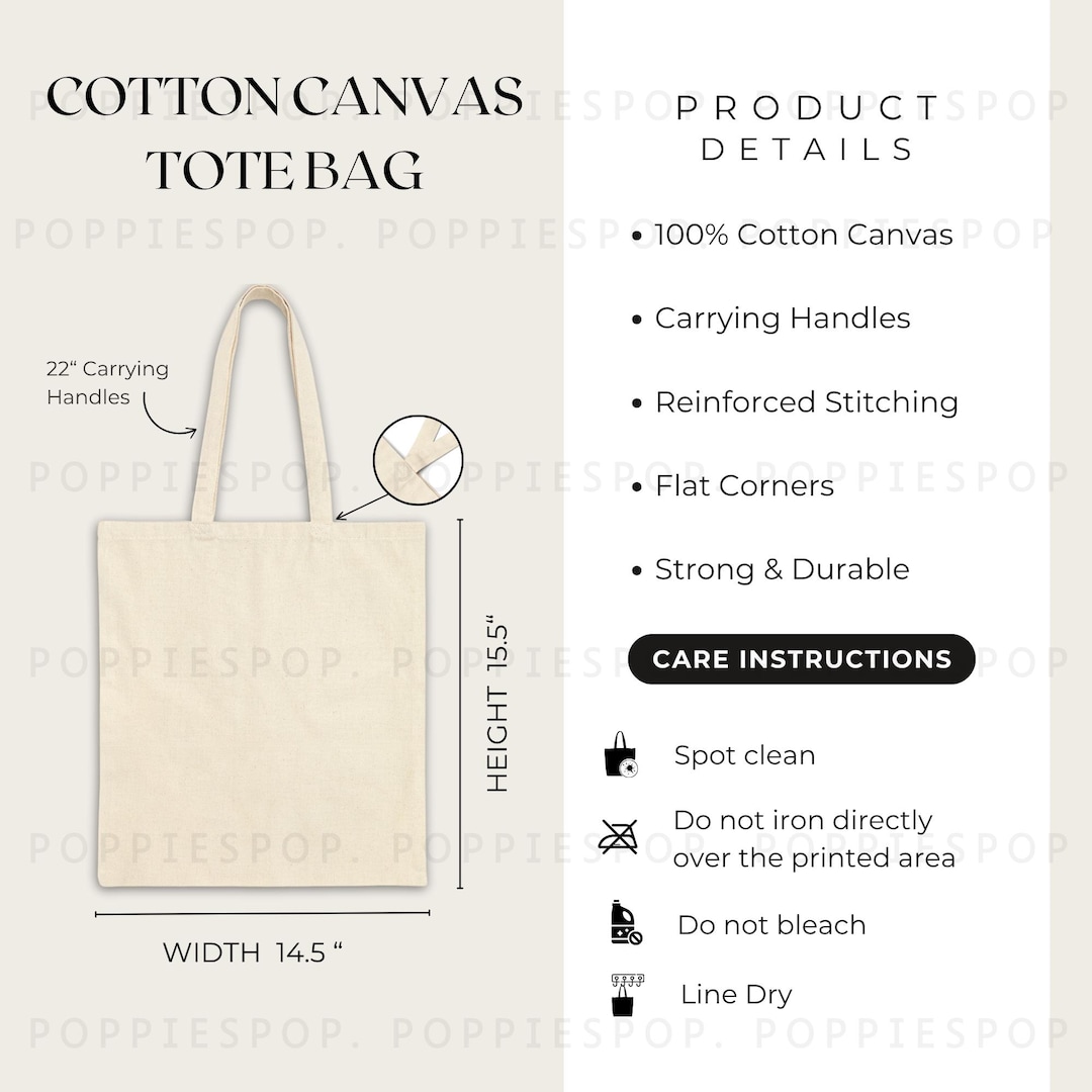 Canvas Tote Bag Size Chart, Canvas Washing Care Card, Jiffy Tote Bag ...