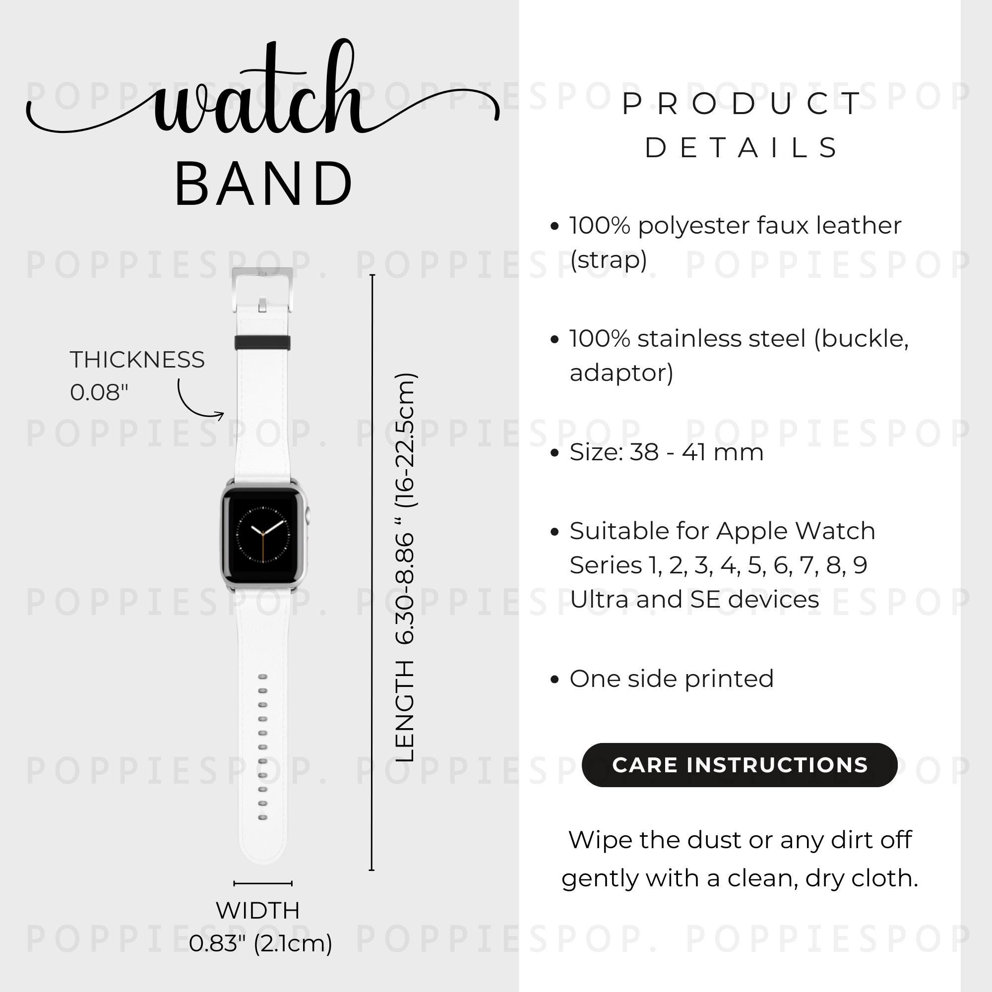 38-41mm Watch Band Size Chart, Smart Watch Band Size Guide, Watch Band ...