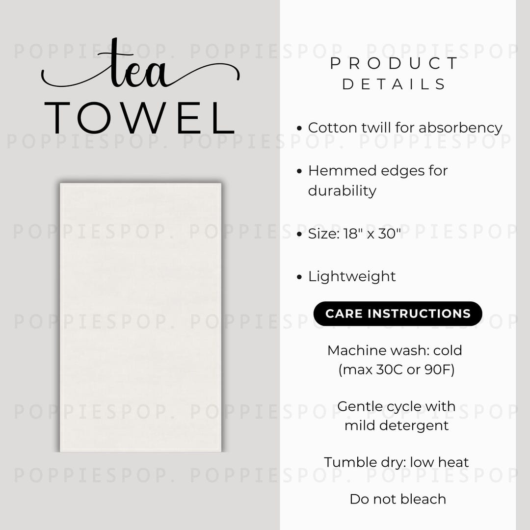 Tea Towel Care Card, Kitchen Towel Care Card, Dish Towel Care ...