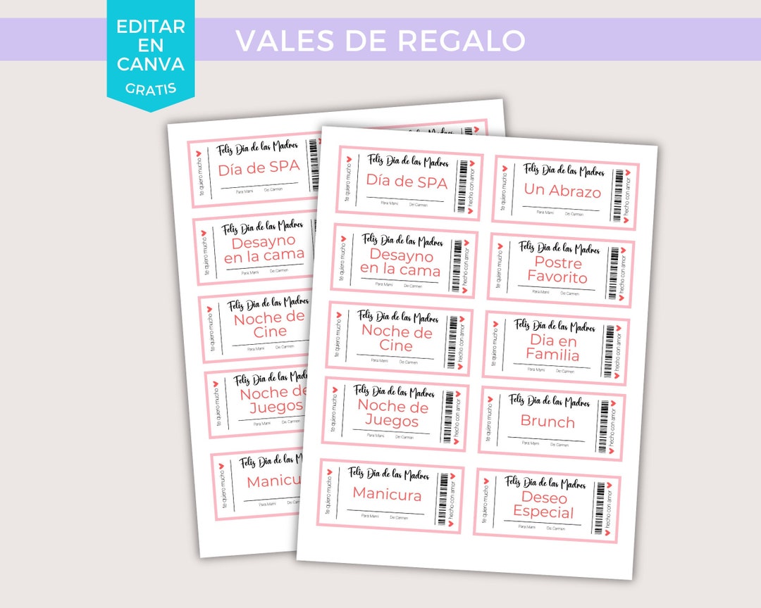 Editable Vale De Regalos Para El Dia De Las Madres, Regalo ...