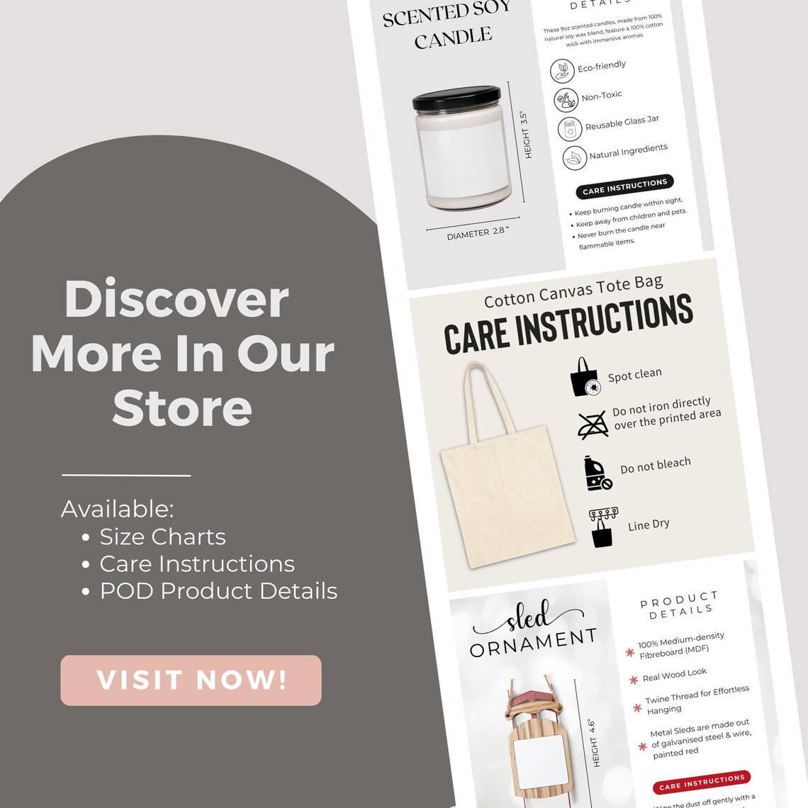 Black & Natural Canvas Tote Bag Washing Care Card, Canvas Tote Bag Care ...