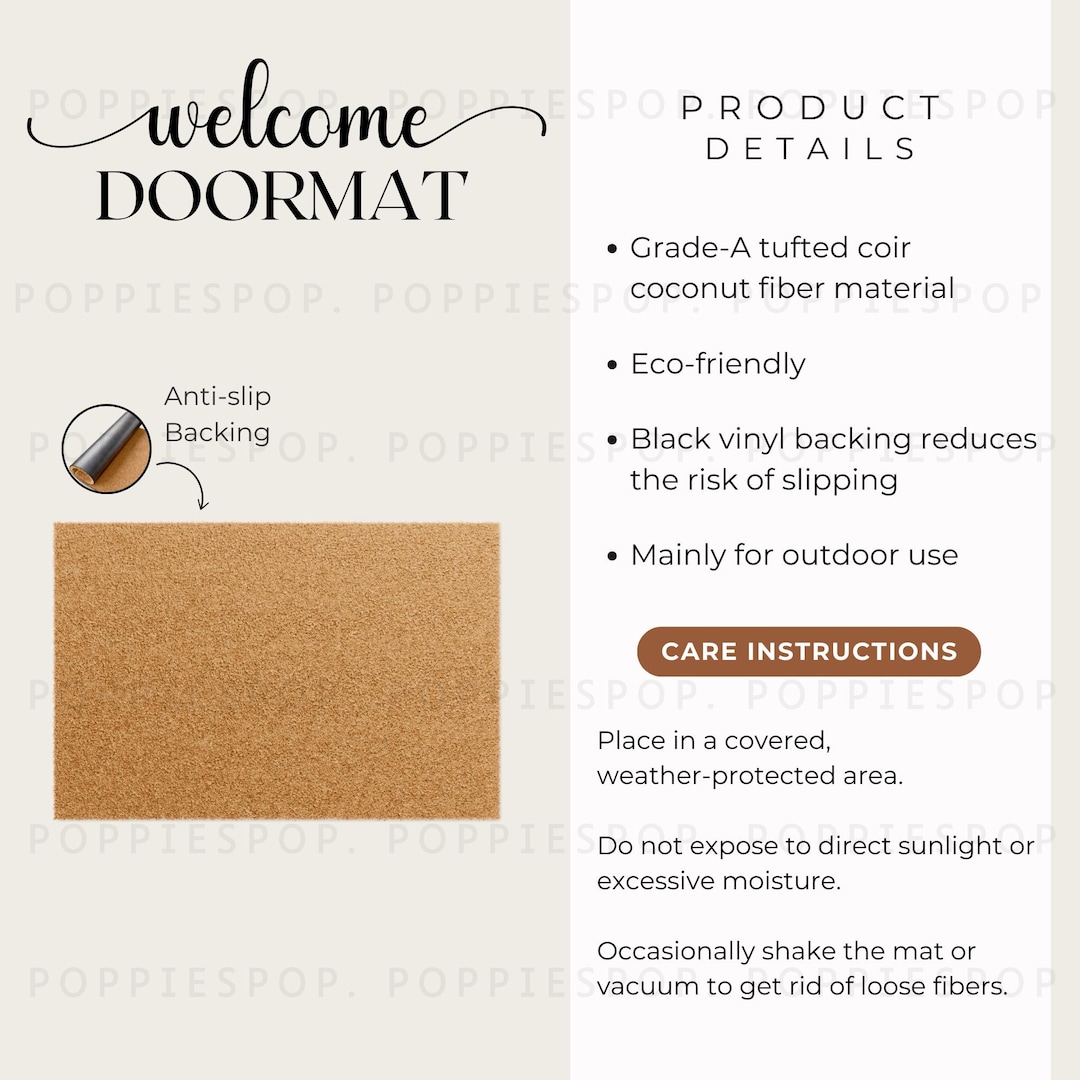 Doormat Mockup, Doormat Size Chart, Doormat Care Card, Doormat Washing ...