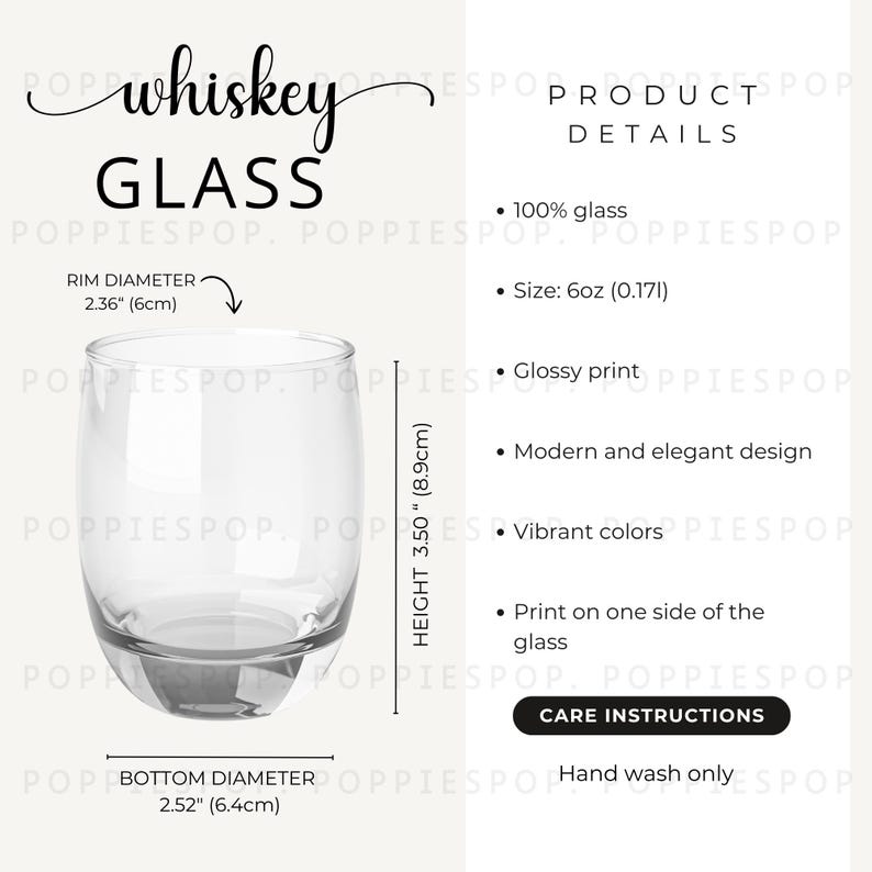 Whiskey Glass Size Chart, Whiskey Glass Mockup, Whiskey Glass Care Card ...