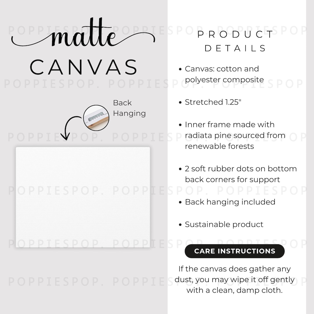 Matte Canvas Care Card, Wall Canvas Care Instructions, Printify Matte ...