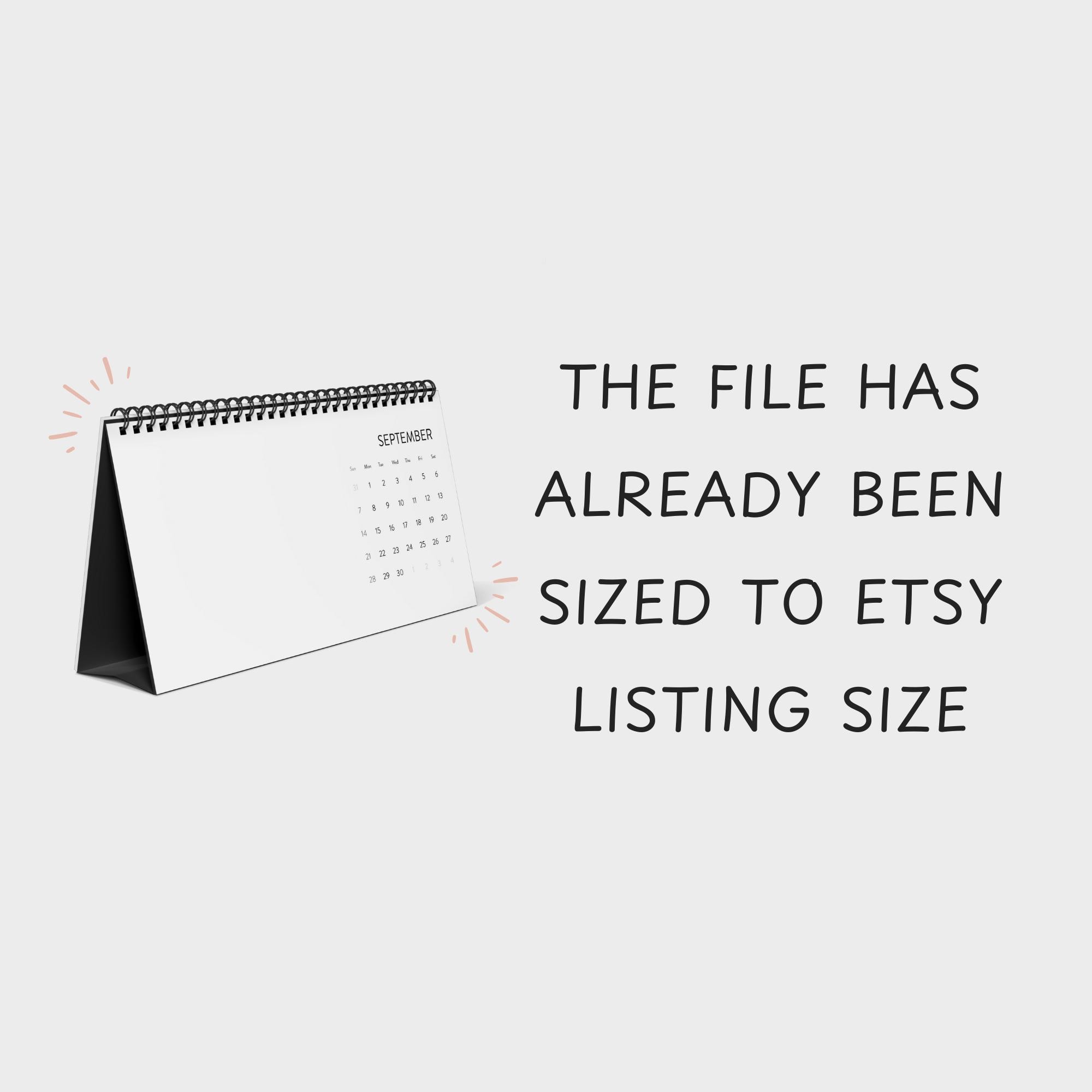 Desk Calendar Size Chart, Desk Calendar Mockup, Black Spiral Calendar ...