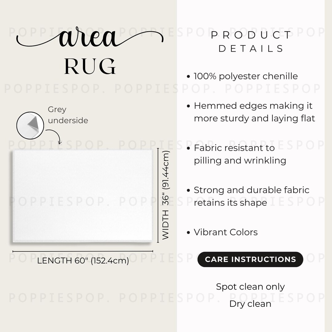 Area Rug Size Chart, 36 X 60 Area Rug Care Card, Floor Mat Washing ...