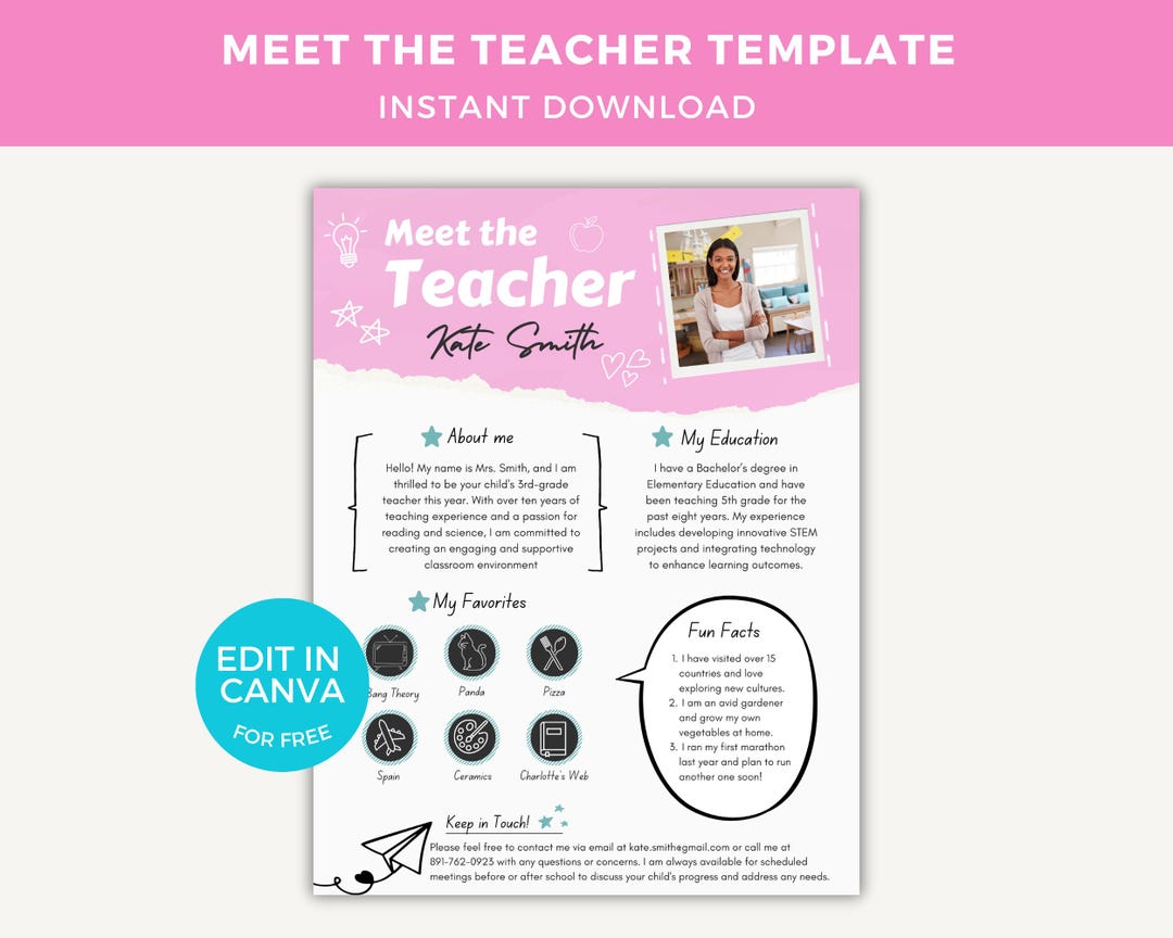 Editable Meet the Teacher Template, Back to School Handout, Parent ...