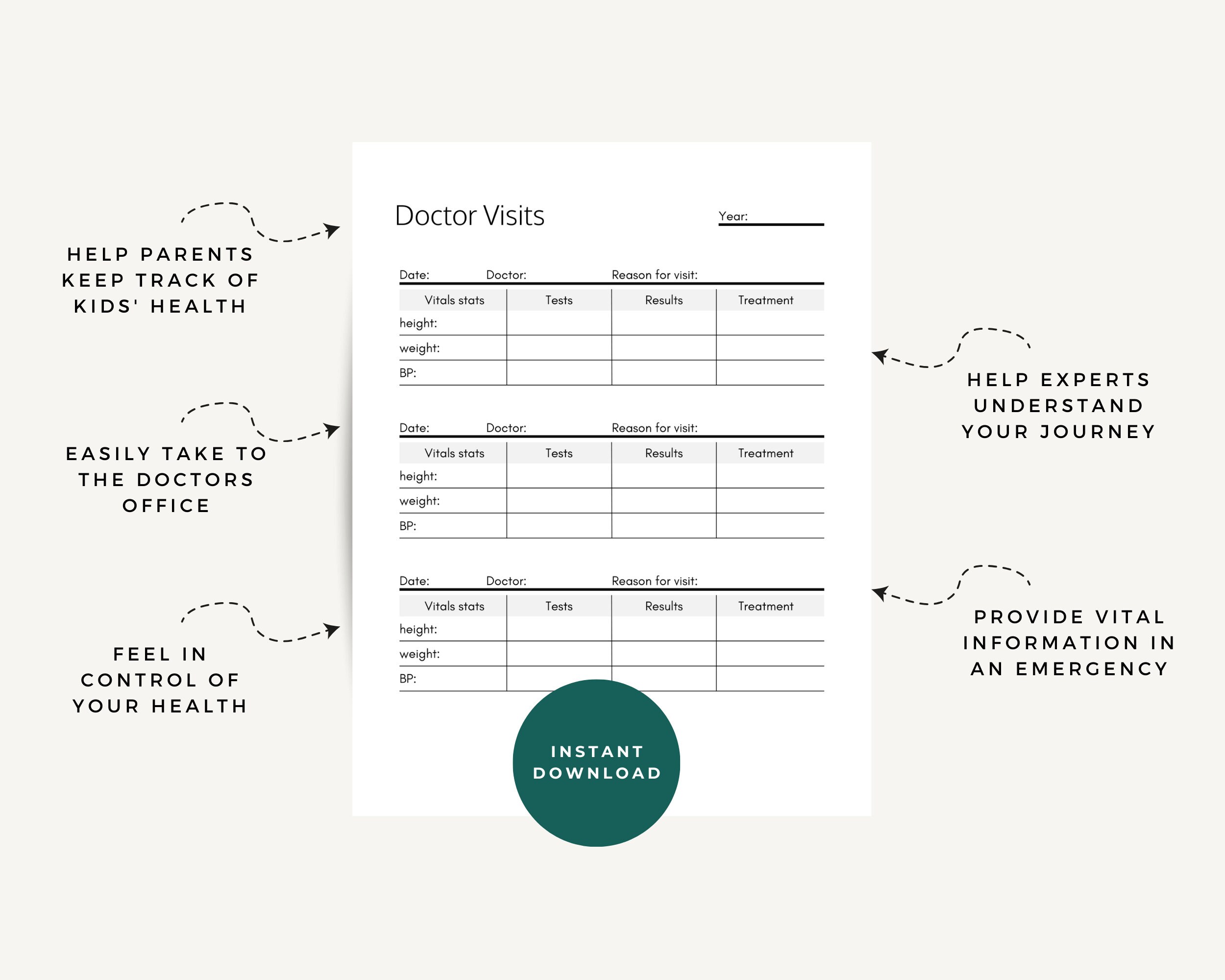 Doctor Visit Tracker Printable, Yearly Doctor Visit Log, Doctor Visit ...