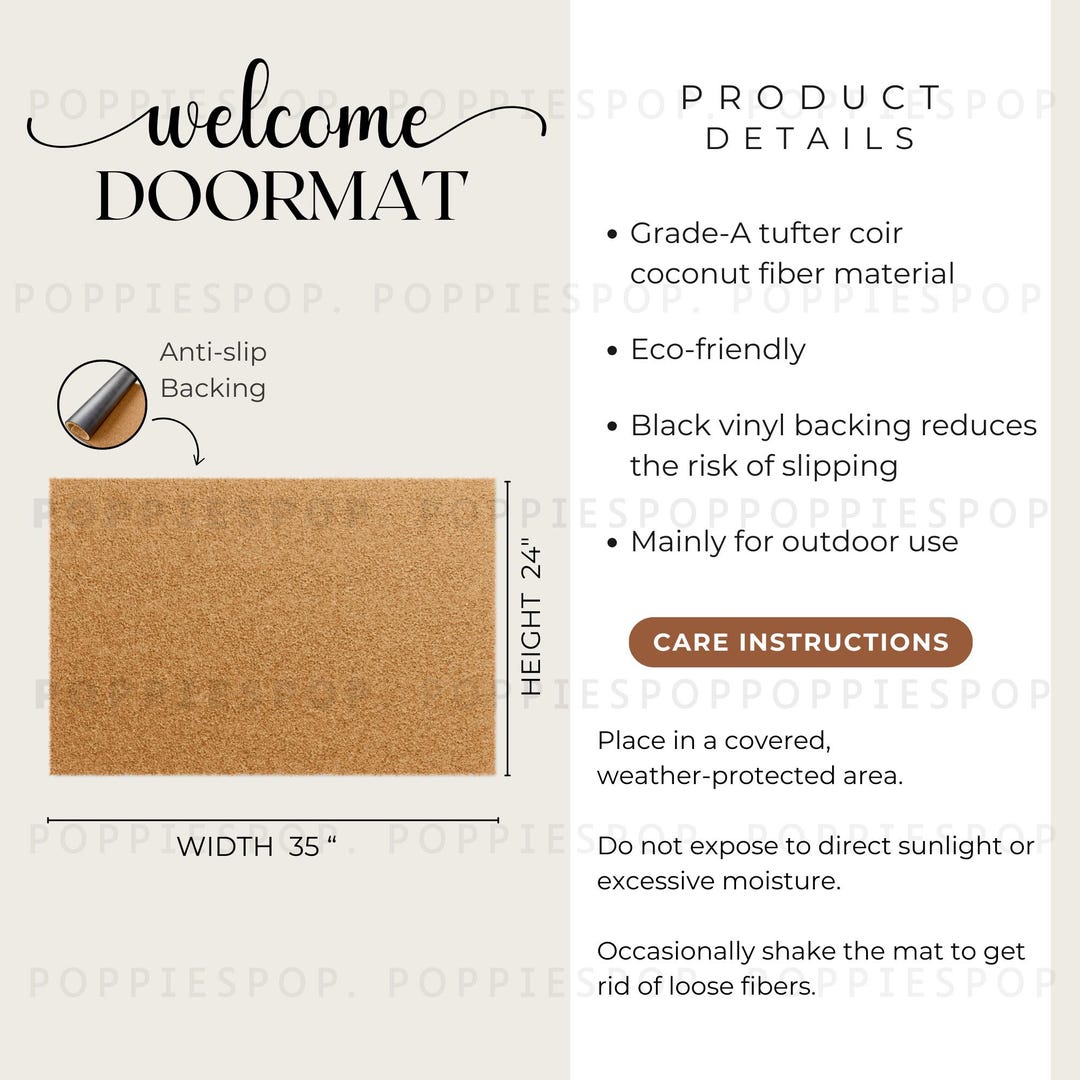 Doormat Mockup, Doormat Size Chart, Doormat Care Card, Doormat Washing ...