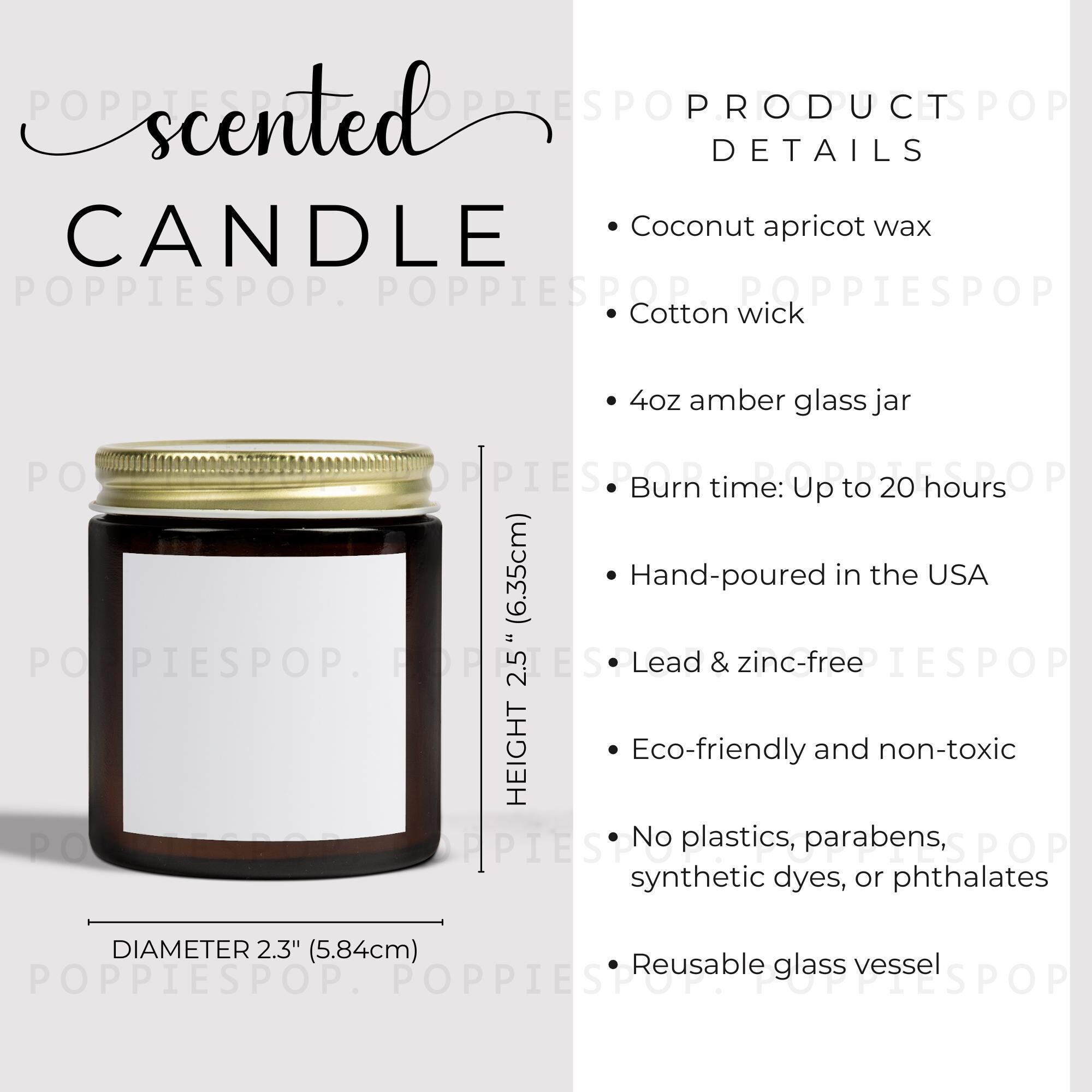 4oz Scented Candle Size Chart, Amber Jar Candle Size Guide, Glass ...