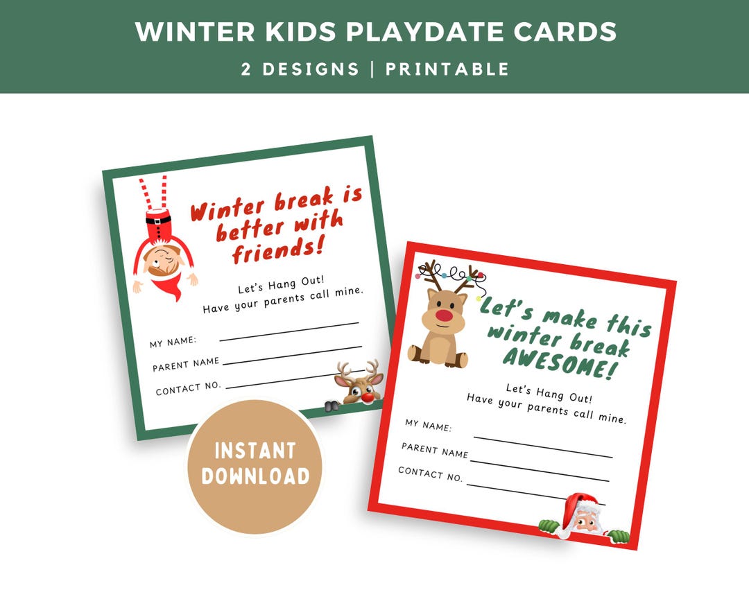 Playdate Cards for Kids, Kids Playdate Invitation, Winter Break ...