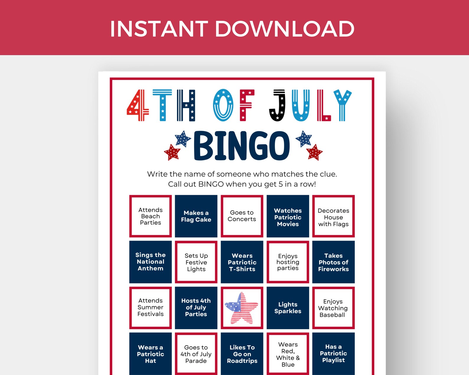 4th of July Bingo Game, Independence Day Party Game, Patriotic Family ...