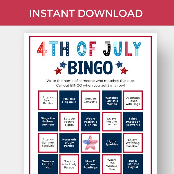 4th of July Bingo - Etsy