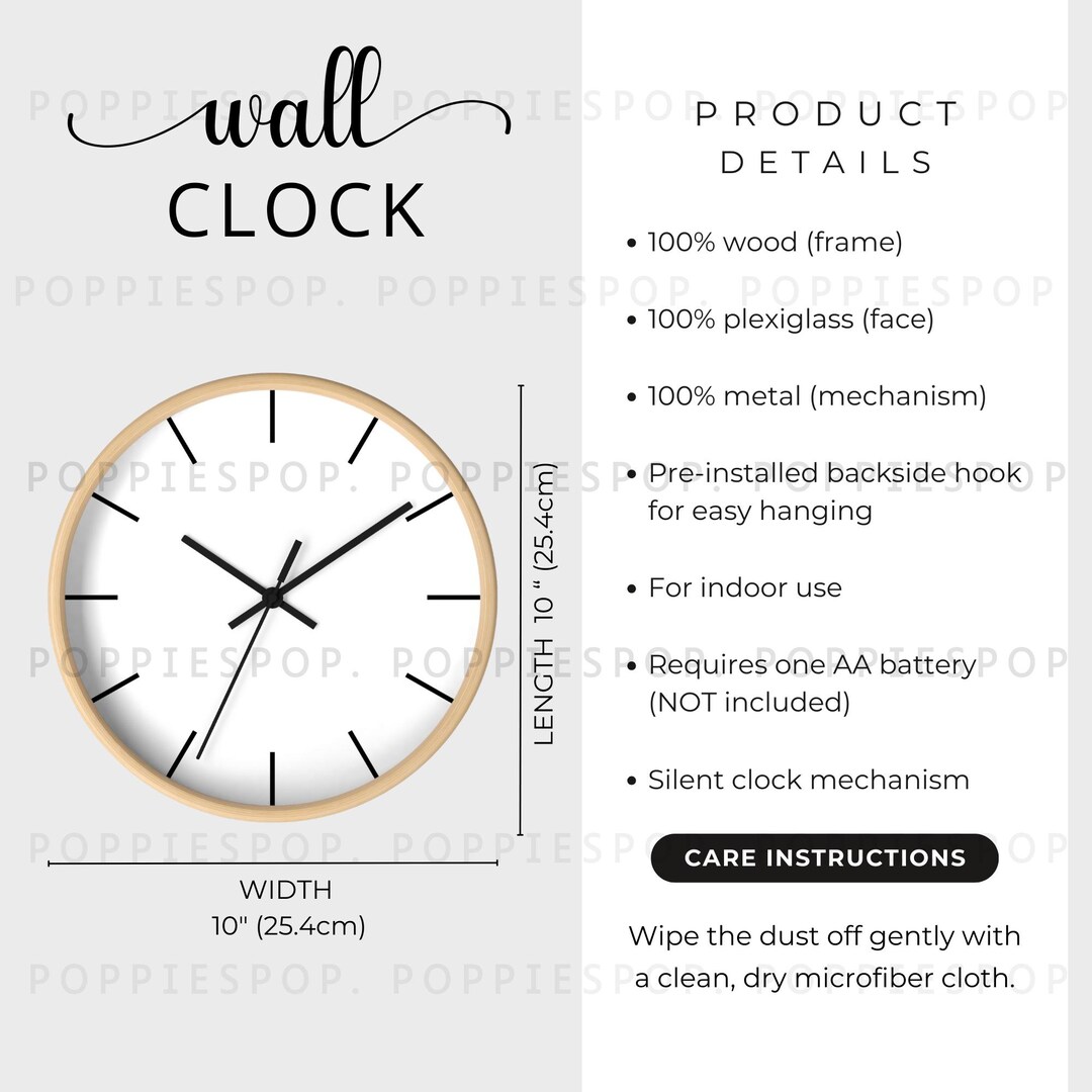 Wooden Wall Clock Size Chart, Rounded Wall Clock Size Guide, Indoor ...