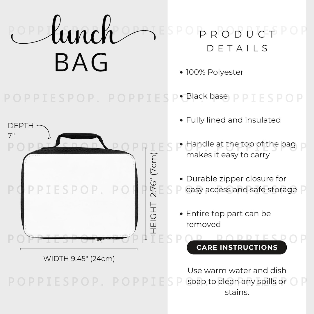 Lunch Bag Size Chart, Lunch Bag Care Card, Lunch Box Size Guide, Kids ...