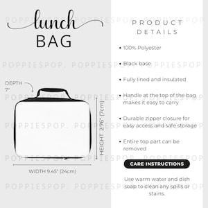 Lunch Bag Size Chart, Lunch Bag Care Card, Lunch Box Size Guide, Kids ...