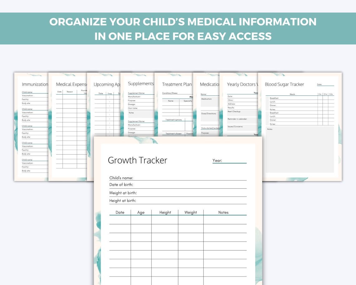 Kids Medical Planner Bundle, Kids Medical Records Organizer, Medical ...