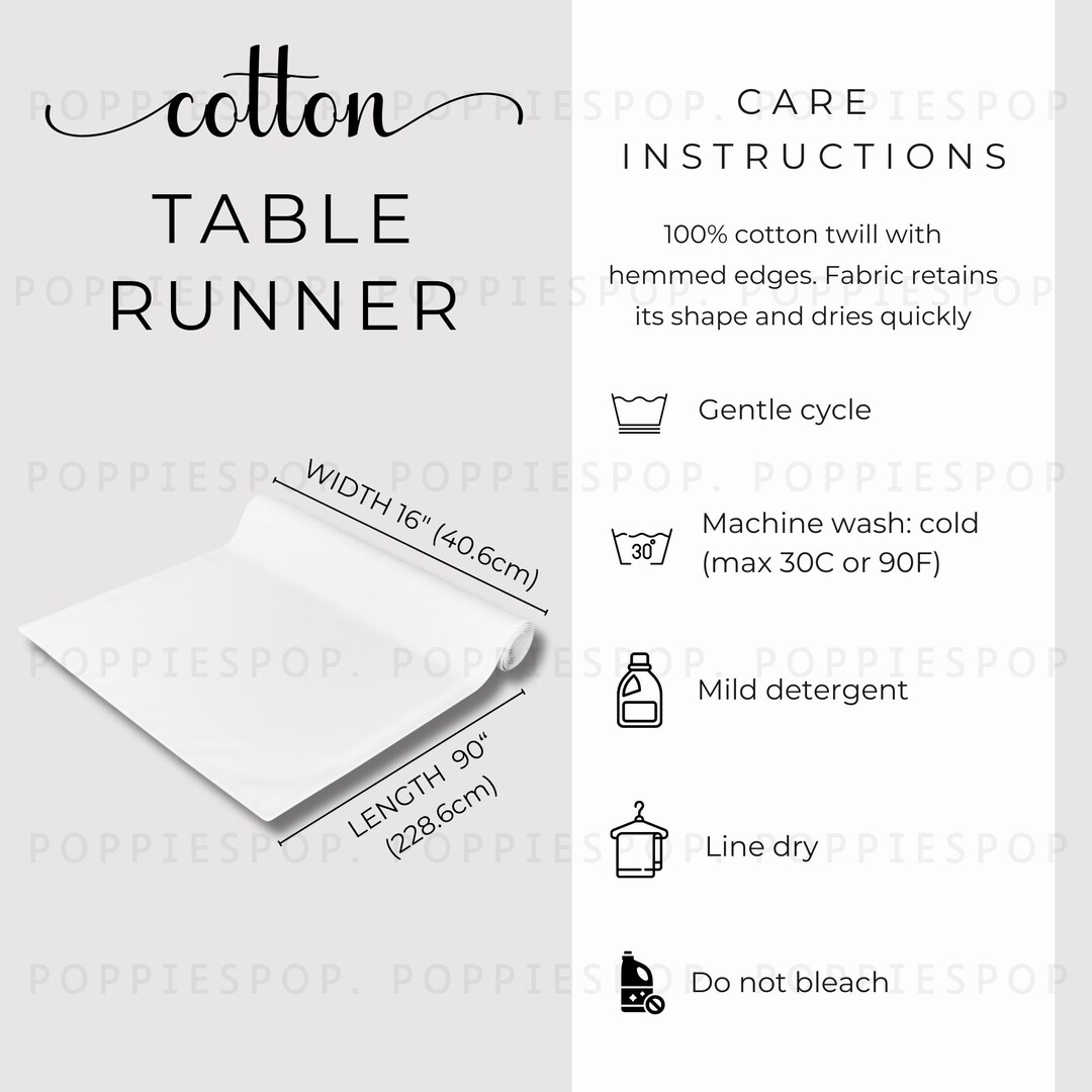 16 X 90 Cotton Table Runner Size Chart, Kitchen Runner Size Guide ...