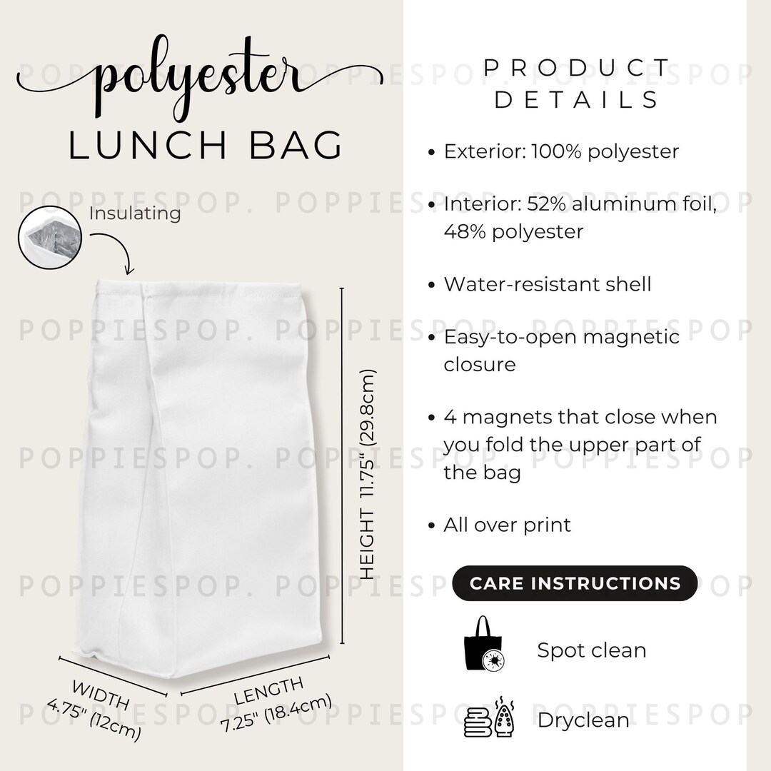 Polyester Lunch Bag Size Chart, Lunch Bag Care Card, Insulated Lunch ...