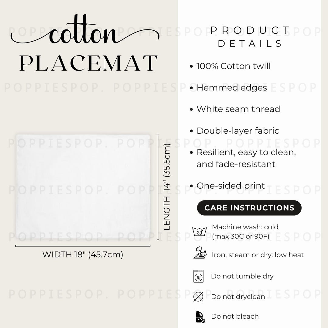 Cotton Placemat Size Chart, Table Placemat Size Guide, Table Mats Care ...