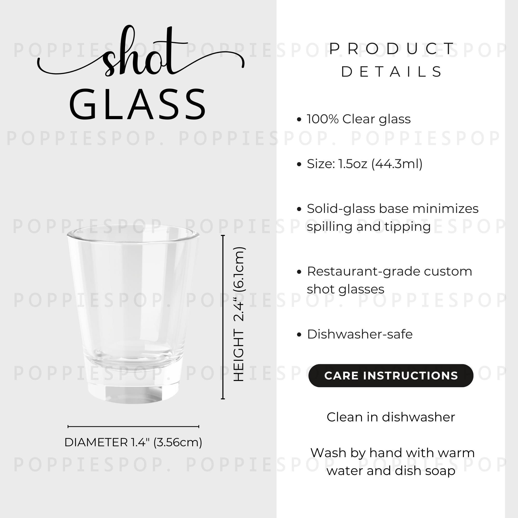 1.5oz Shot Glass Size Chart, Shot Glass Care Card, Shot Glass Size ...