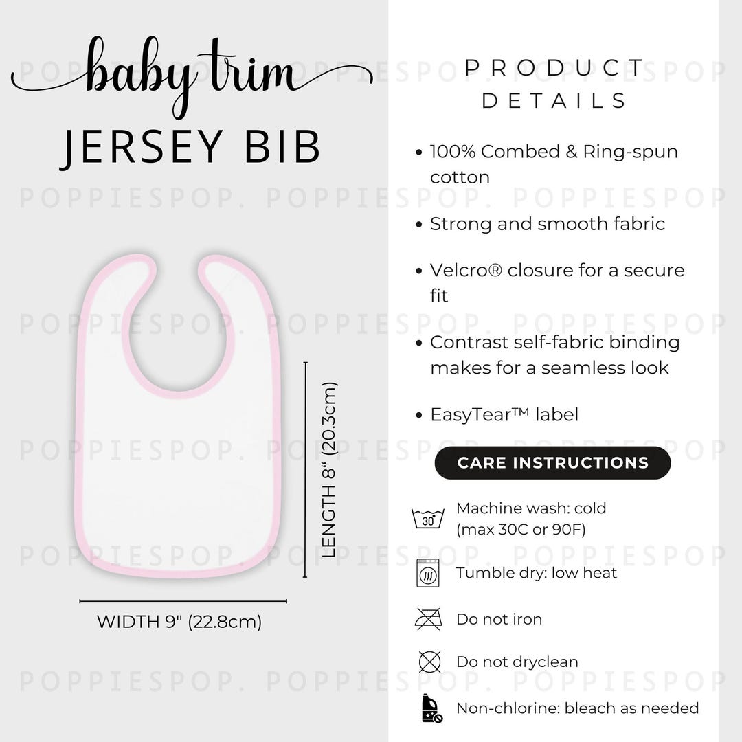 Pink Baby Trim Jersey Bib Size Chart, Baby Bib Size Guide, Baby Trim ...
