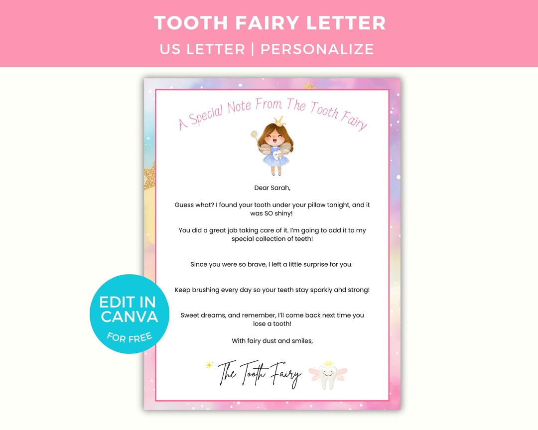 Tooth Fairy Note, Editable Tooth Fairy Letter, Personalized Tooth Fairy ...