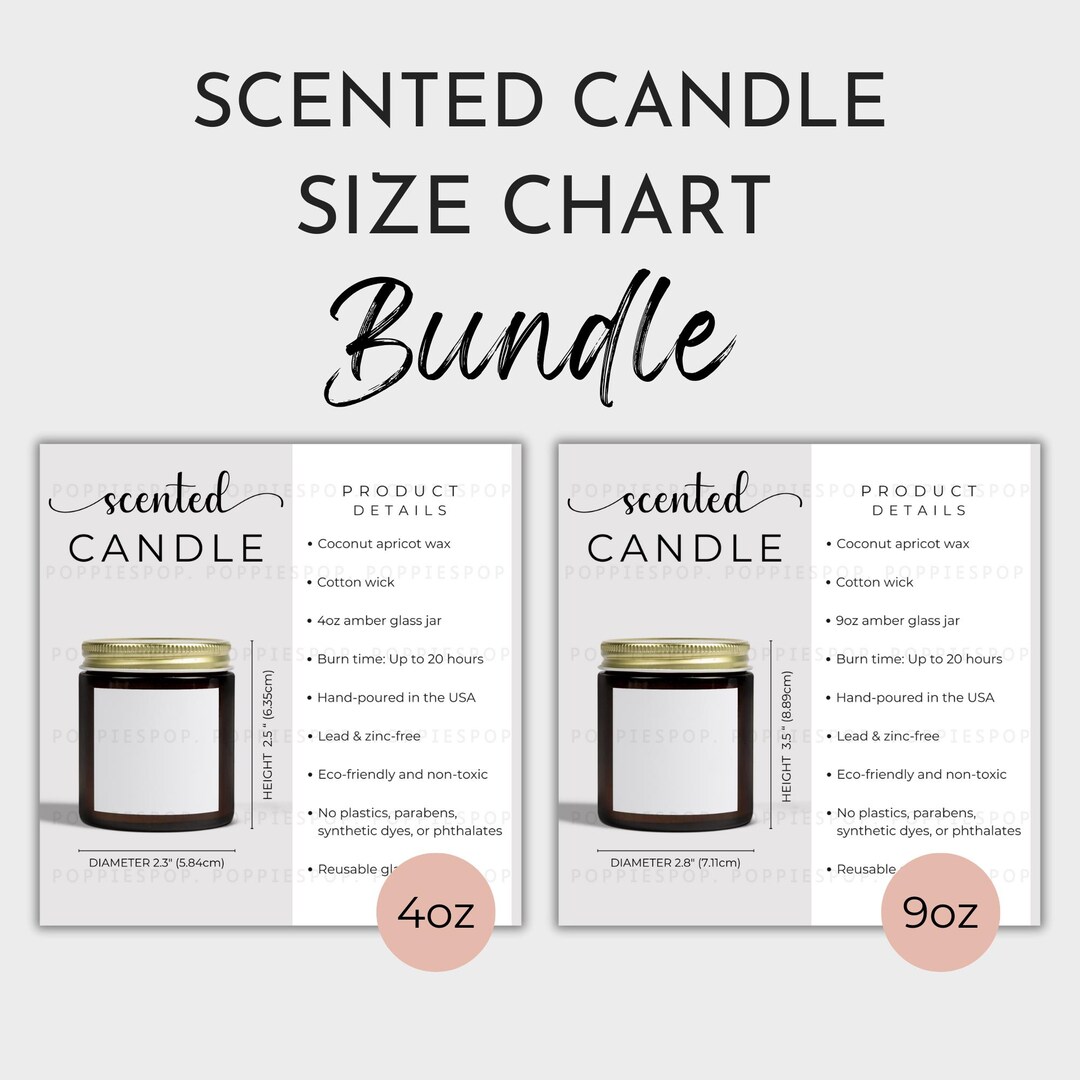 Scented Candle Size Chart Bundle, Amber Jar Candle Size Guide, Glass ...