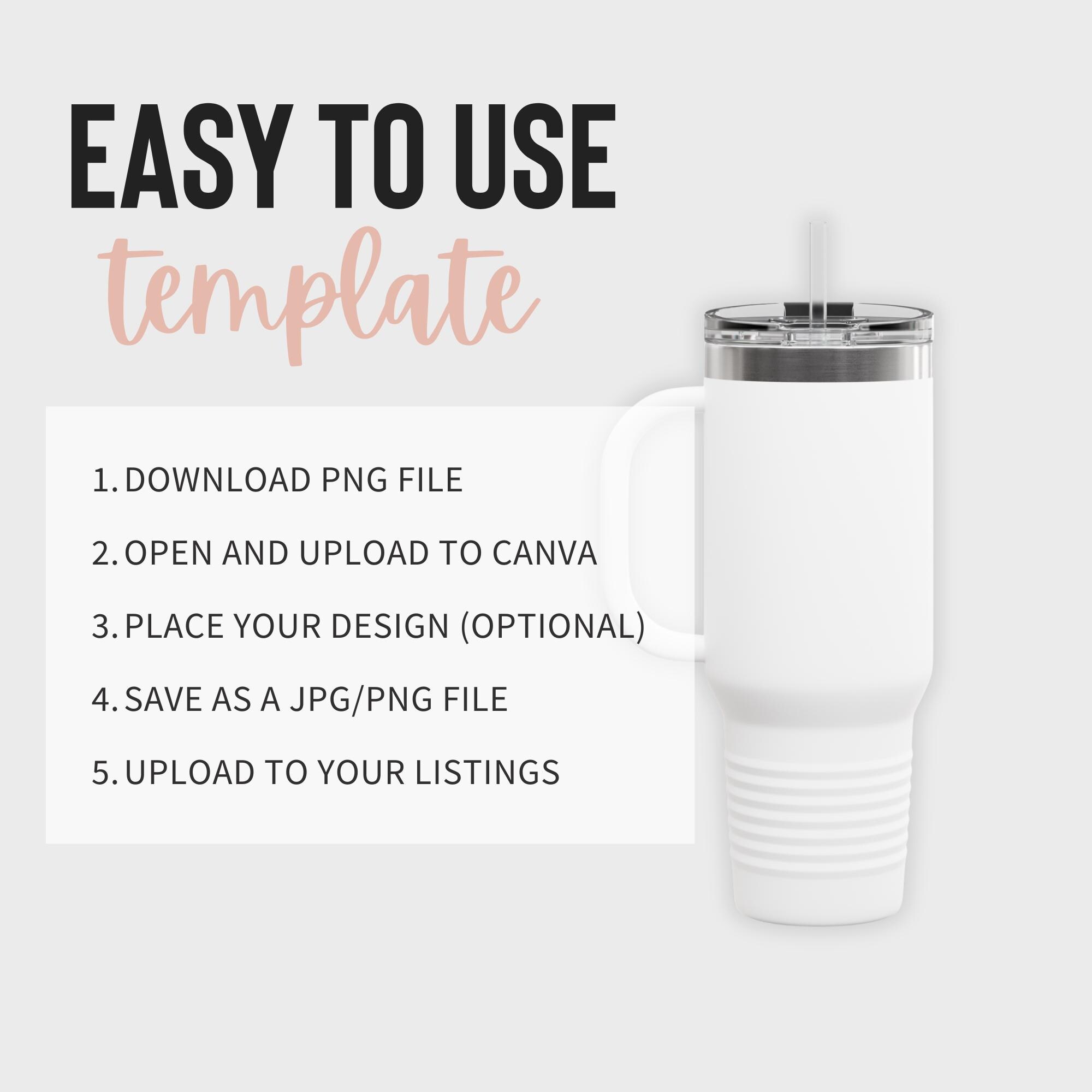 White Insulated Travel Mug Size Chart, 40 Oz Tumbler Care Card, Tumbler ...