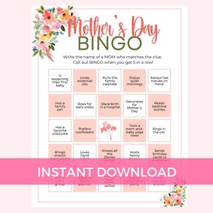 Mothers Day Bingo, Mother's Day Party Game, Mothers Day Games, Mothers ...