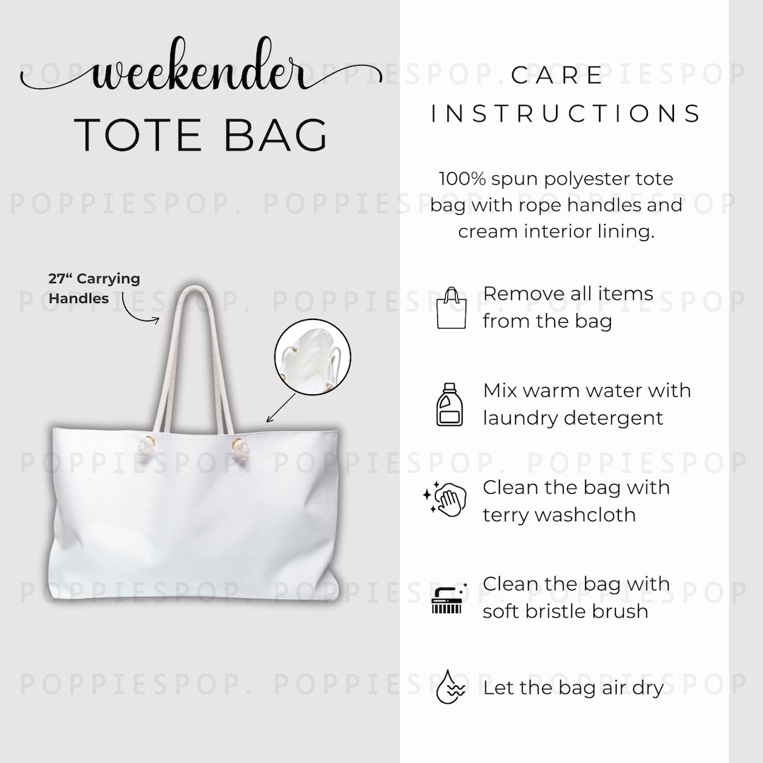 Weekender Bag Care Card Mockup, Oversize Bag Care Card, Tote Bag ...