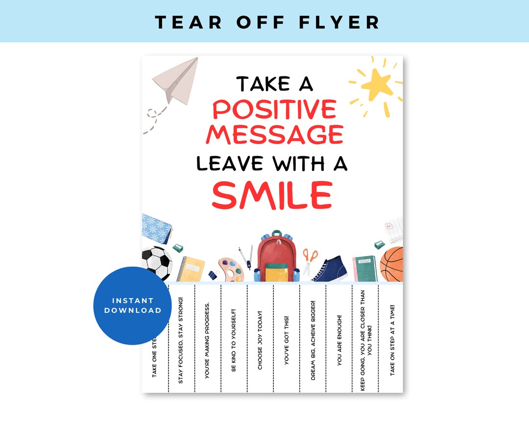 Printable School Positive Messages Tear off Flyer, School Counselor ...