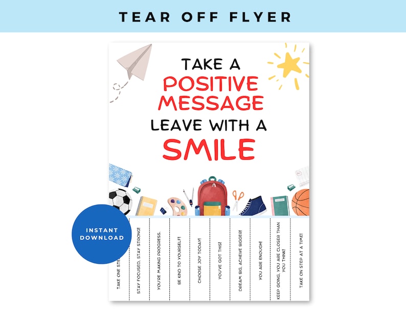 Printable School Positive Messages Tear off Flyer, School Counselor ...