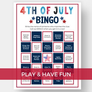 4th of July Bingo Game, Independence Day Party Game, Patriotic Family ...