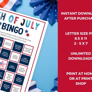 4th of July Bingo Game, Independence Day Party Game, Patriotic Family ...