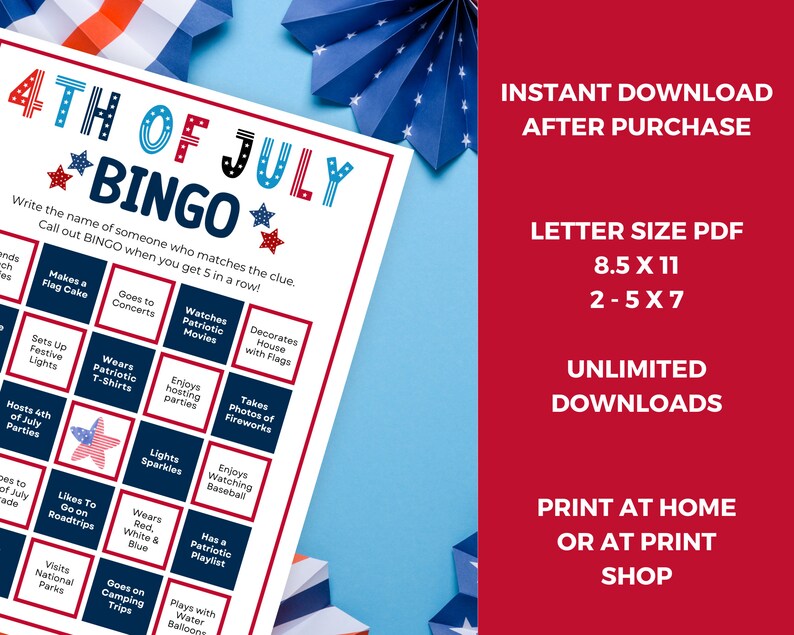 4th of July Bingo Game, Independence Day Party Game, Patriotic Family ...