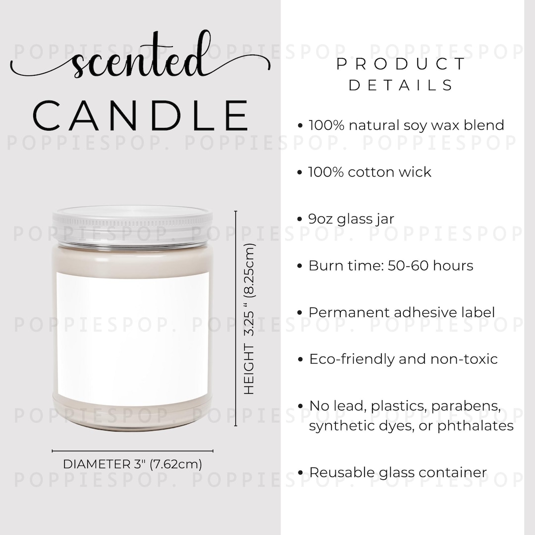 9oz Scented Candle Size Chart, Glass Candle Size Guide, White Candle ...