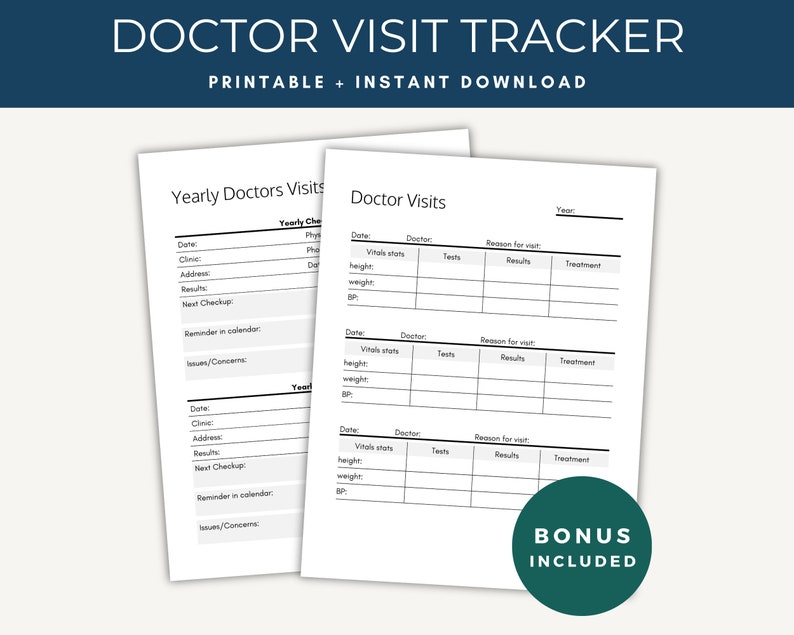 Doctor Visit Tracker Printable, Yearly Doctor Visit Log, Doctor Visit ...