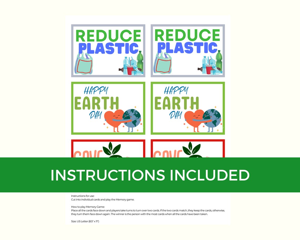 Earth Day Memory Game, Matching Cards, Earth Day Activity for Kids ...